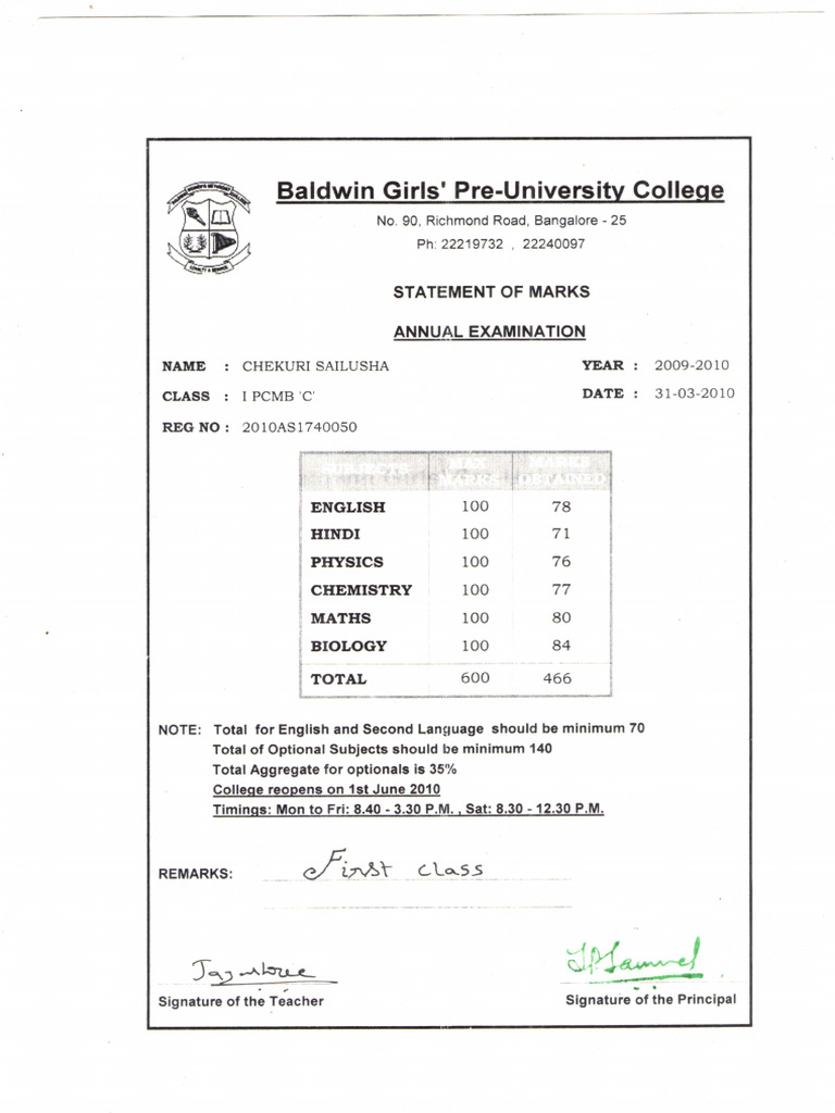PUC Certificate I Year | PDF