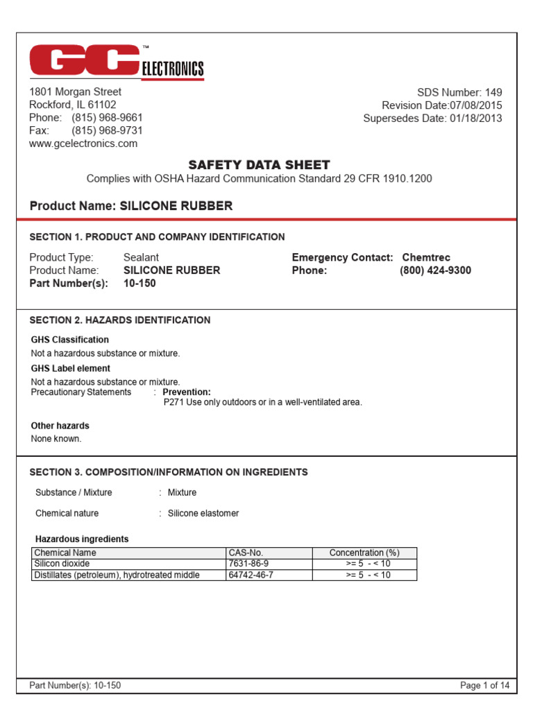 Sealant - GC Electronics - Silicone Rubber | PDF | Chemical Substances ...