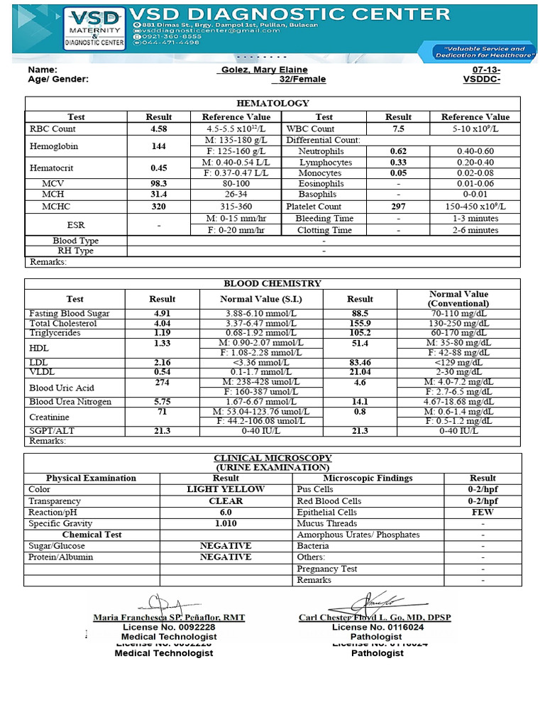 Lab Result | PDF | Blood | Vertebrates