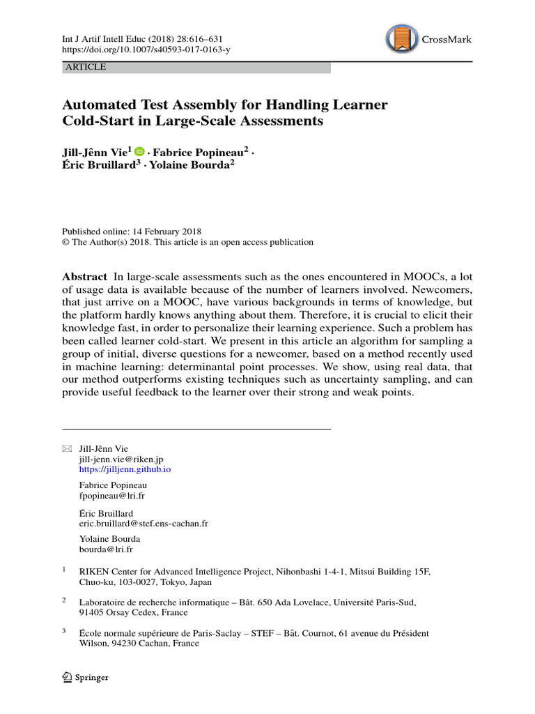 Automated Test Assembly For Handling Learner Cold Start in Large Sclae ...