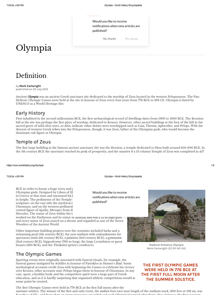 Olympia - World History Encyclopedia | PDF | Classical Antiquity