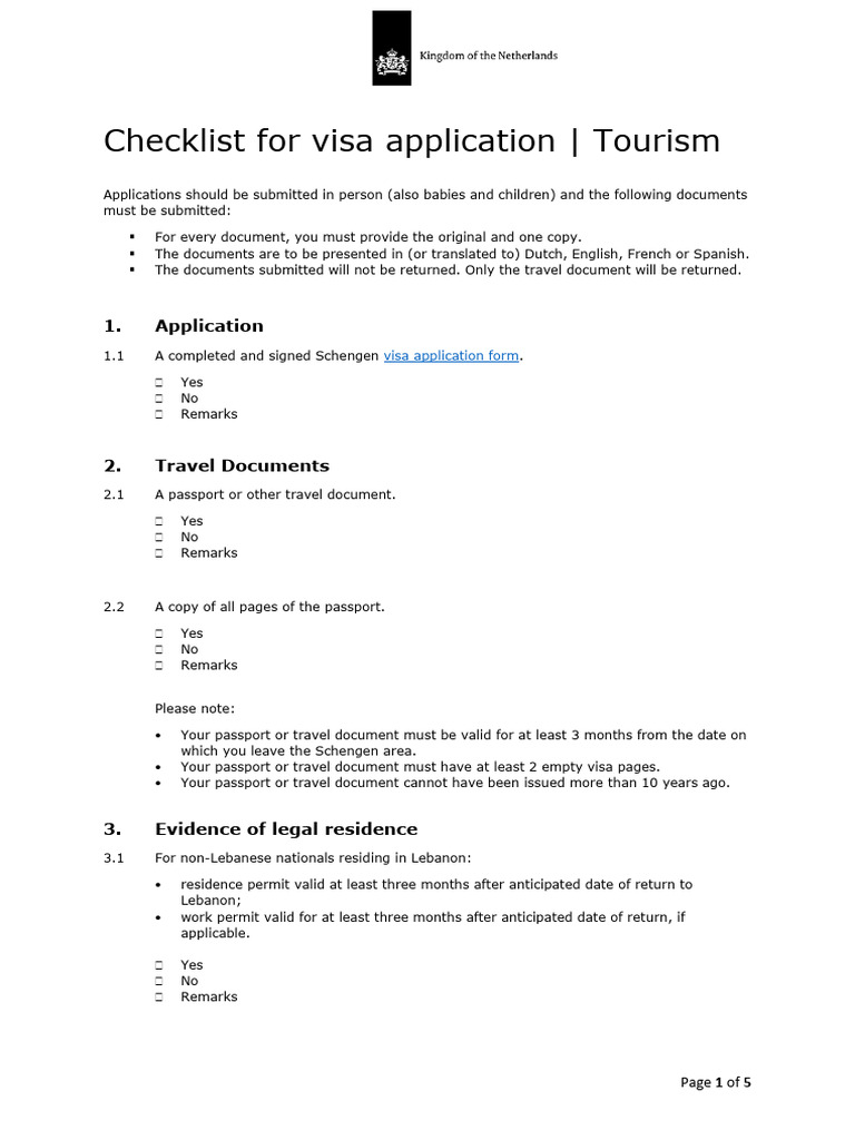 Visa Application Checklist for Tourists | PDF | Travel Visa | Passport