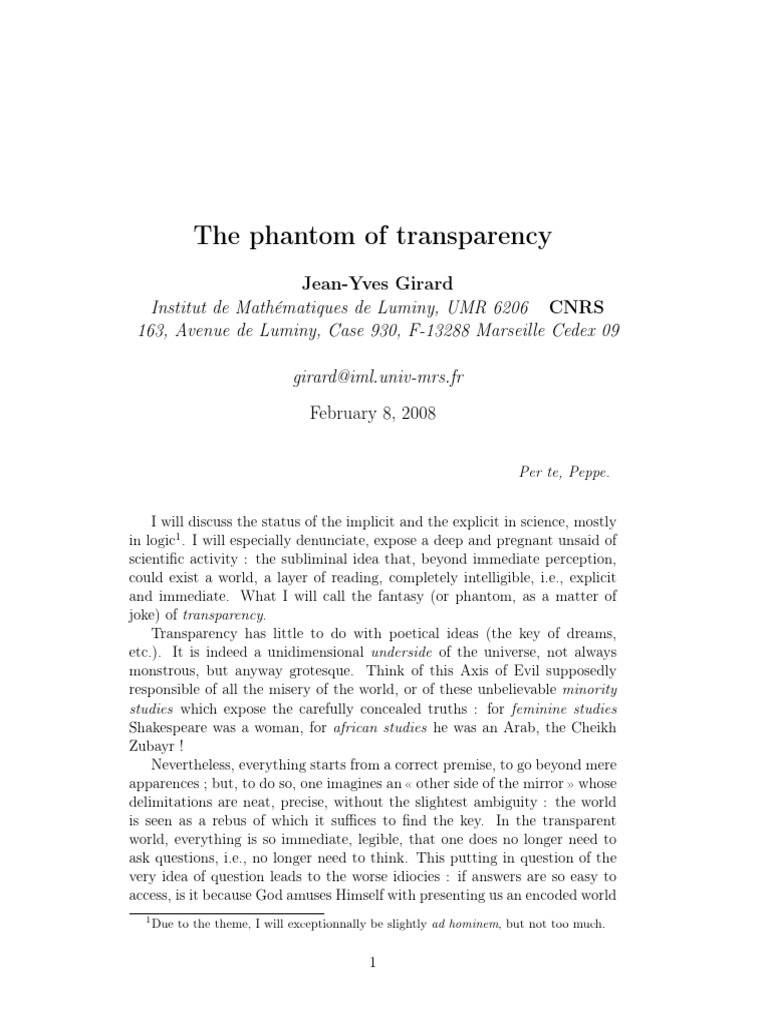 The Phantom of Transparency in Science | PDF | Mathematical Logic ...
