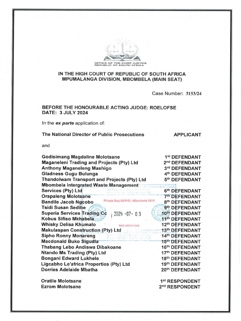 NDPP V Molotsane and 21 Others High Court Restraint Order 24 07 03 ...