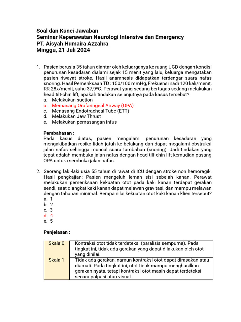 Soal Dan Kunci Jawaban Neuo ICU Dan Emergensi | PDF | Pengembangan Diri | Kesehatan Holistik