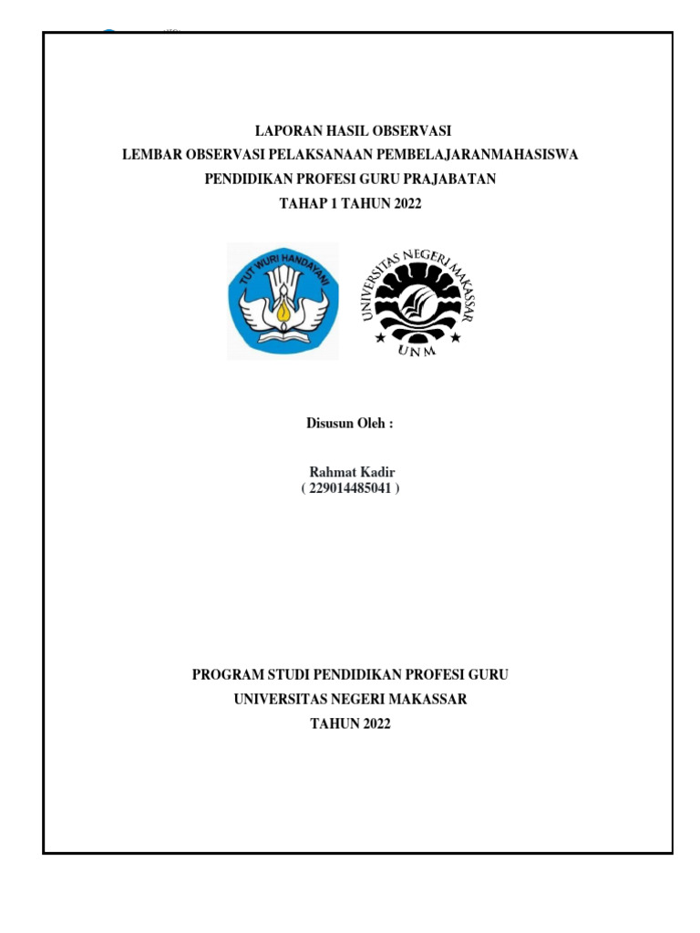 Laporan Observasi PPL PPG Prajabatan 2022 | PDF | Karier & Perkembangan
