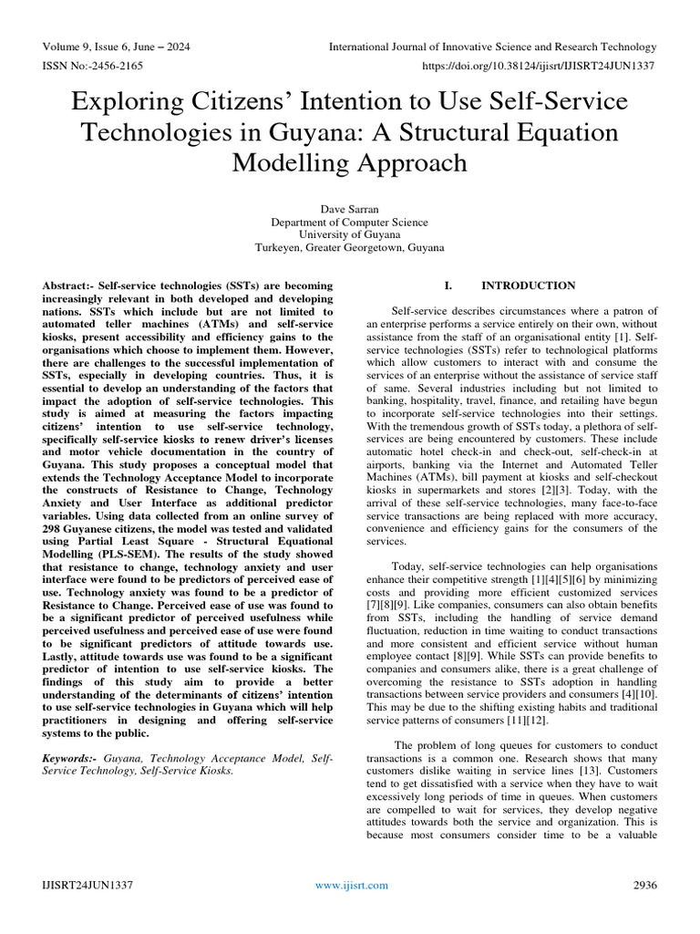 Exploring Citizens' Intention To Use Self-Service Technologies in ...