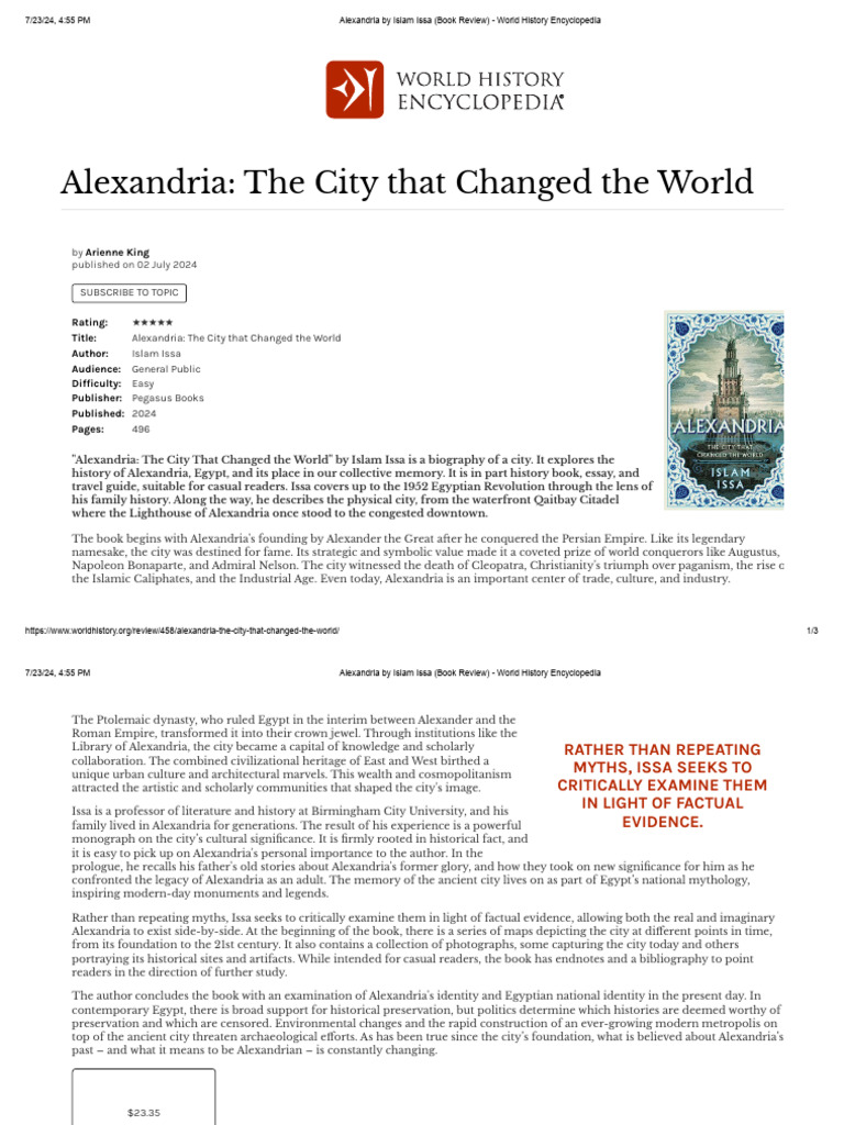 Alexandria by Islam Issa (Book Review) - World History Encyclopedia ...