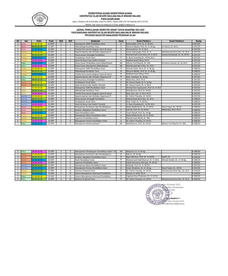 JADWAL 2022 - S2 MPI New2 | PDF