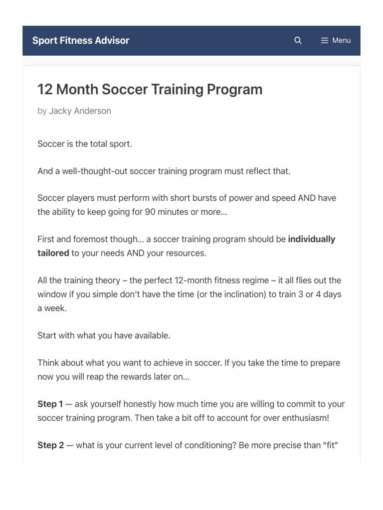 12 Month Soccer Training Program - Sport Fitness Advisor | PDF ...