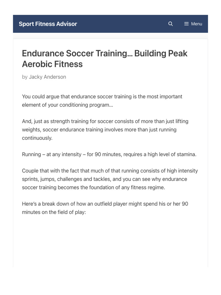 Endurance Soccer Training... Building Peak Aerobic Fitness - Sport ...