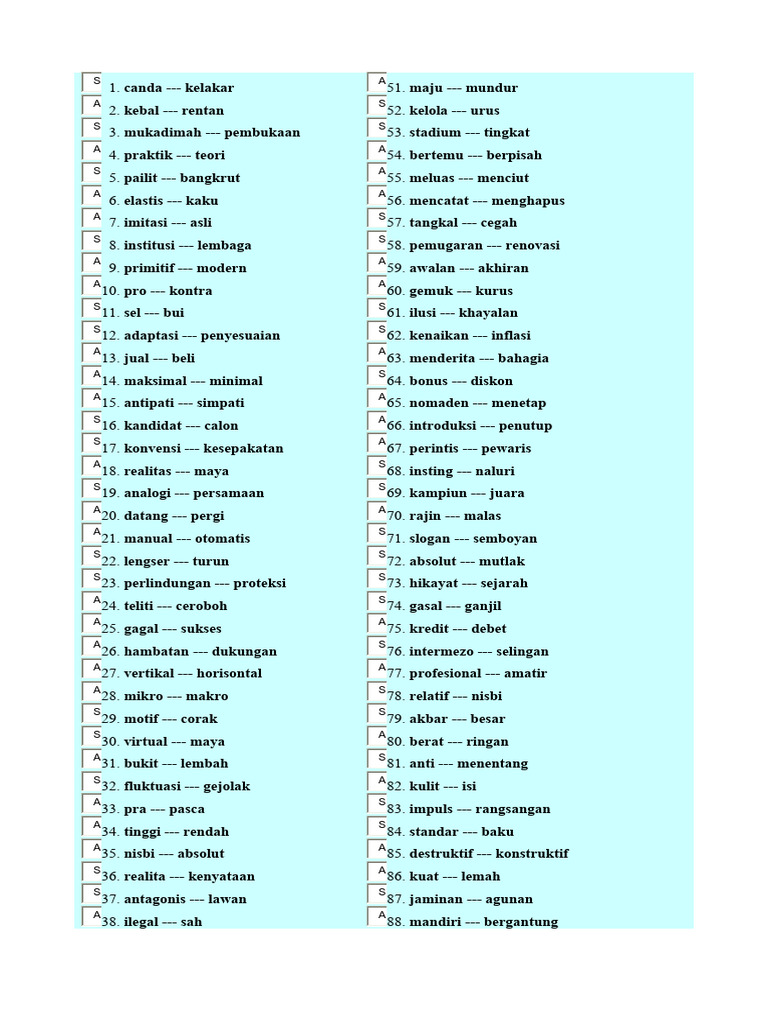 Daftar Antonim Dan Sinonim | PDF