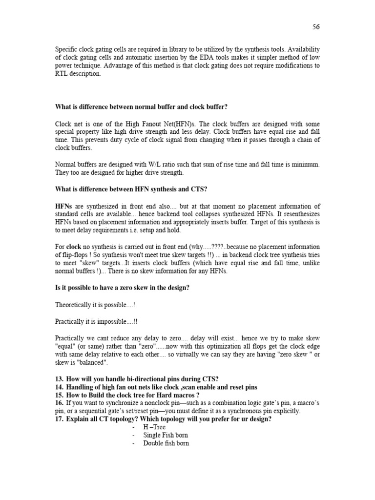 Physical Design Interview Complete 56 | PDF | Logic Synthesis | Electronic Design Automation