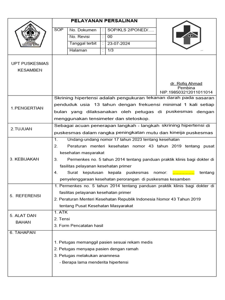 SOP Skrining HT | PDF