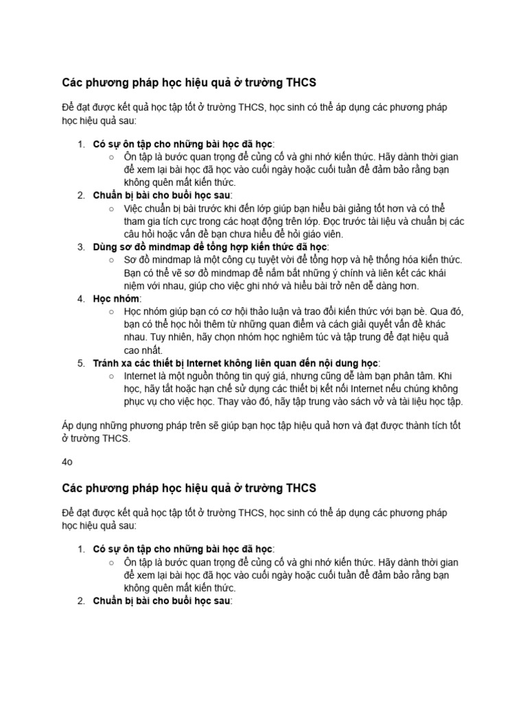 Các phương pháp học hiệu quả ở trường THCS | PDF