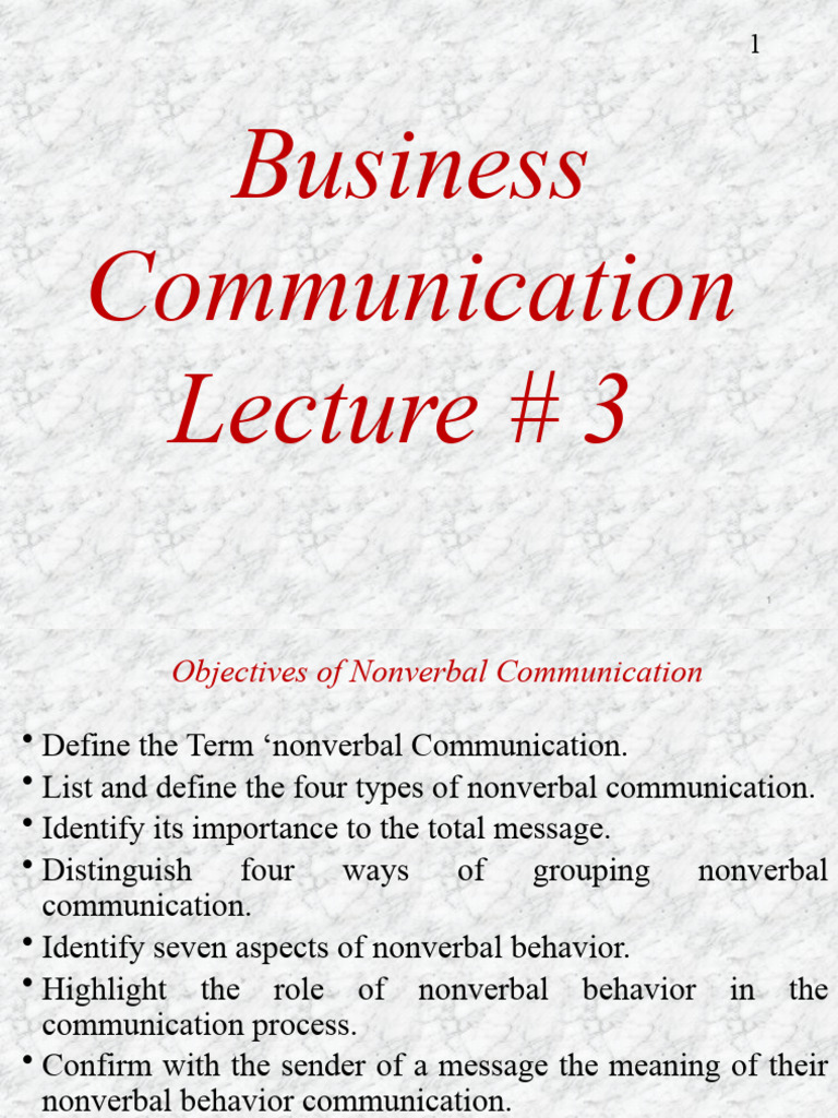Business Communications Lecture 3 | PDF | Nonverbal Communication ...