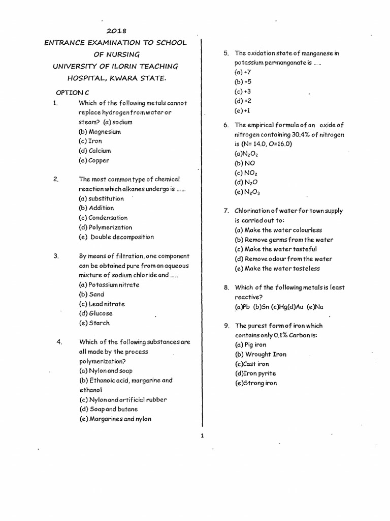 UITH School of Nursing Past Question and Answers 2010-2018 | PDF