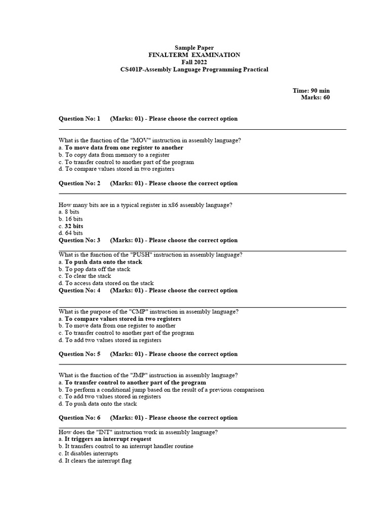 Sample Paper cs401p | PDF | Assembly Language | Computer Architecture