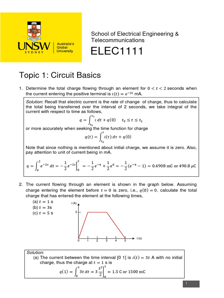 Solved Examples - Topic 1 Solutions | PDF | Electrical Network | Computer Engineering