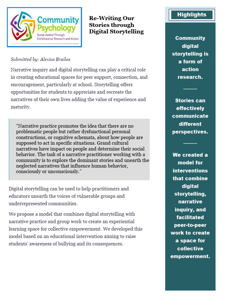 Re-Writing Our Stories Through Digital Storytelling | PDF | Narrative ...