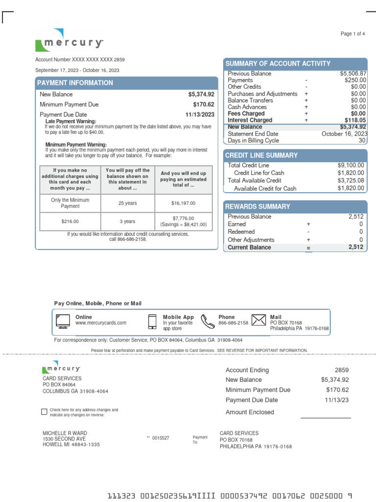 Mercury Credit Card Payment Details | PDF | Credit Card | Cheque