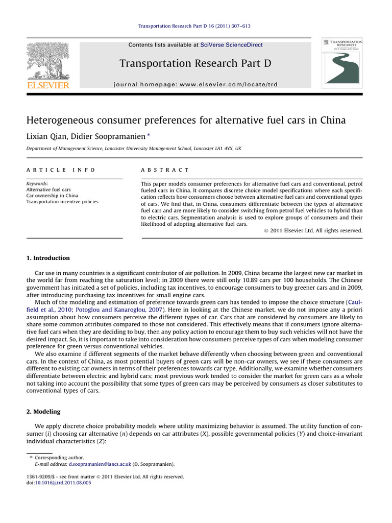 Transportation Research Part D: Lixian Qian, Didier Soopramanien | PDF ...