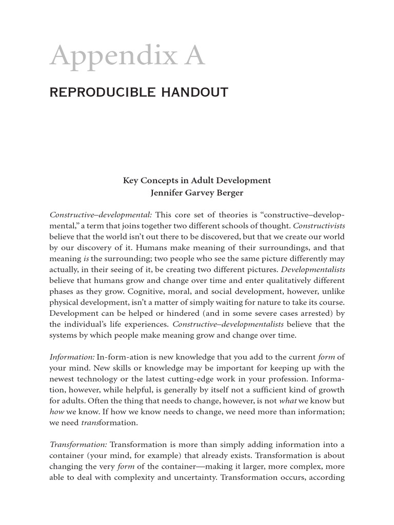 Changing On The Job (Jennifer Garvey Berger) - Appendix A | PDF | Mind ...