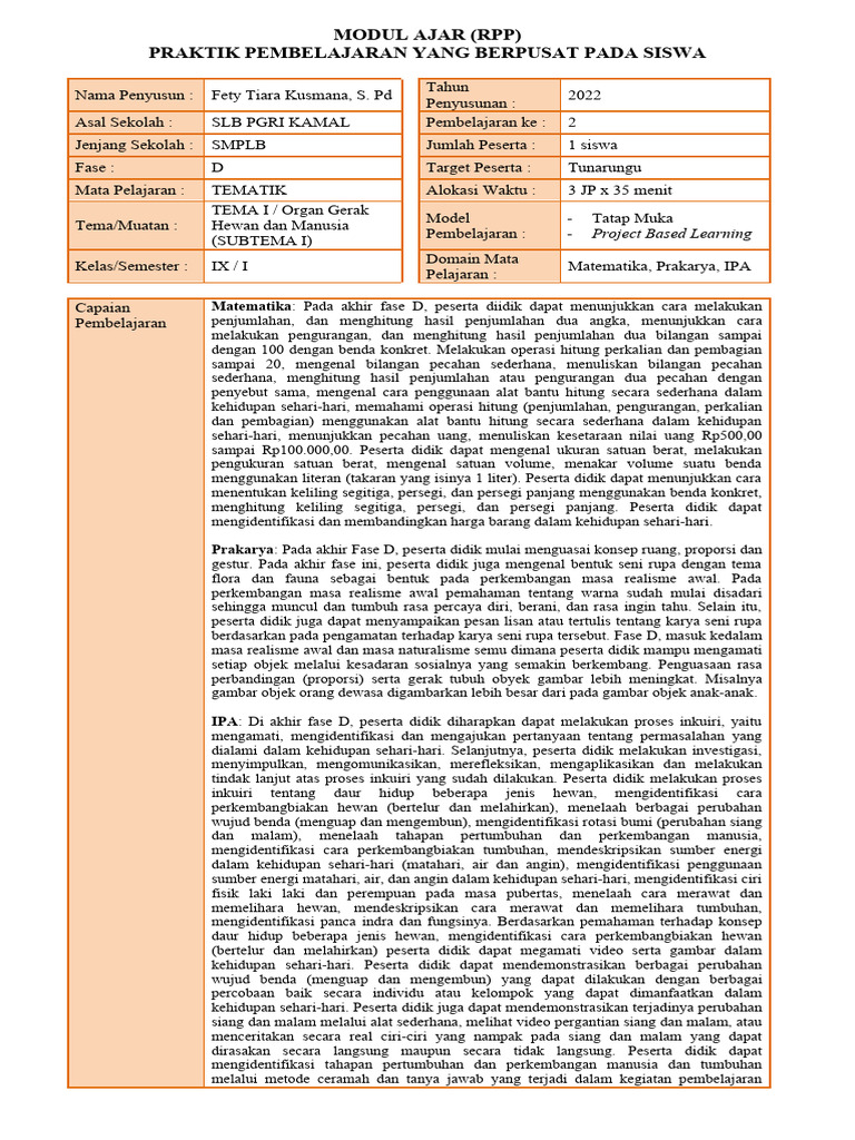 Modul Ajar Tema 1 Subtema 1 Pb2 | PDF