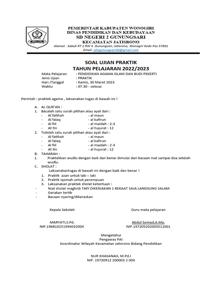 Soal Ujian Praktek Pai BP | PDF