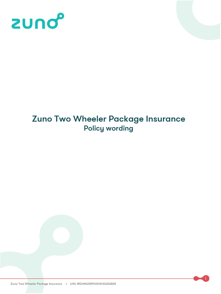 Zuno Two Wheeler Package Insurance Policy Wording | PDF | Insurance ...
