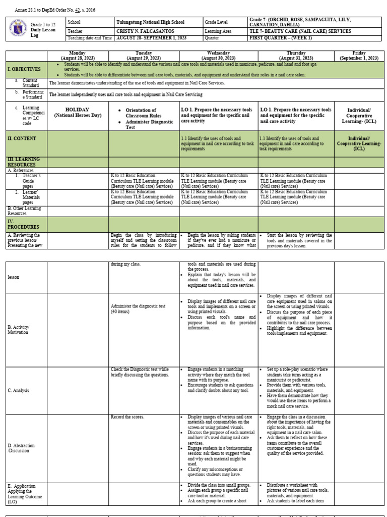 WEEK 1 (AUGUST 29-SEPTEMBER 1, 2023) | PDF | Curriculum | Learning
