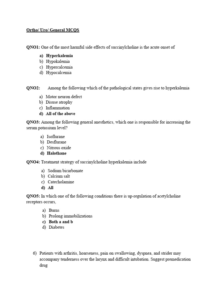 Ortho,General,Uro MCQS | PDF | Anesthesia | Surgery