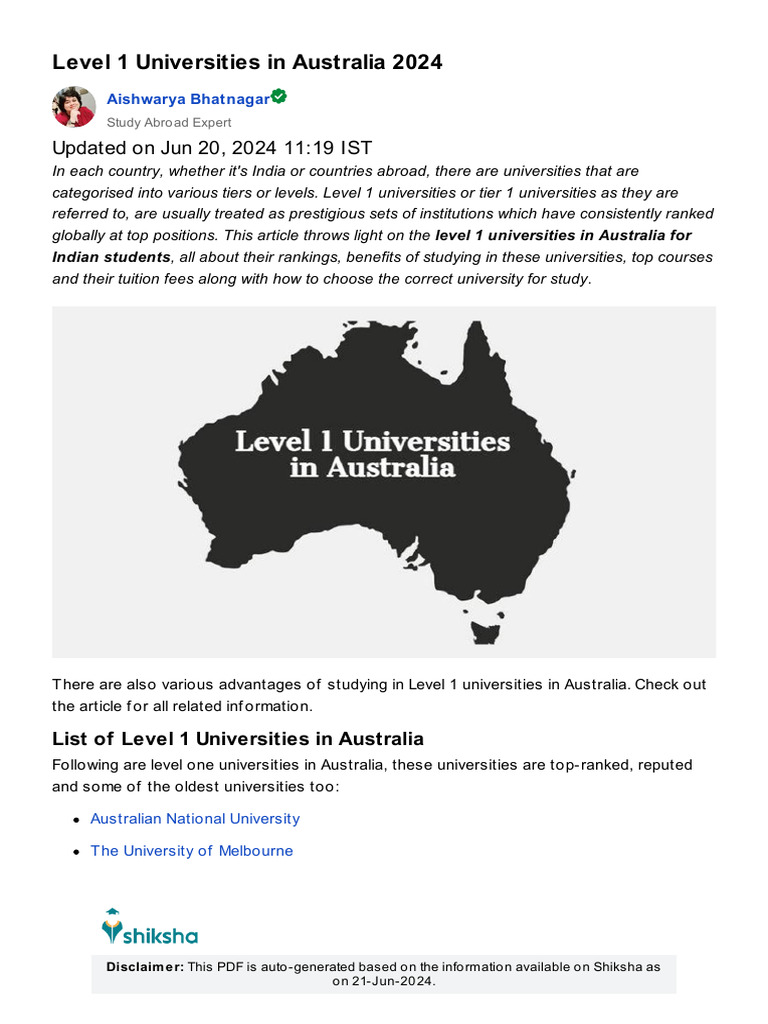 Australia Level 1 Universities | PDF | Universities And Colleges ...