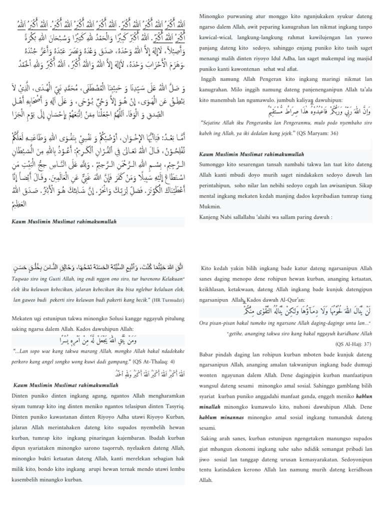 Khutbah Idul Adha 2024 Hikmah Syariat Qurban | PDF