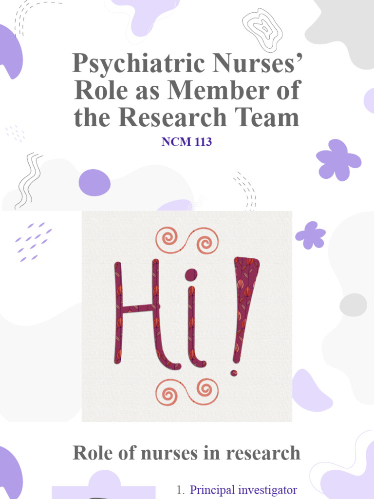 Role of Psychiatric Nurses in Research | PDF | Nursing | Patient