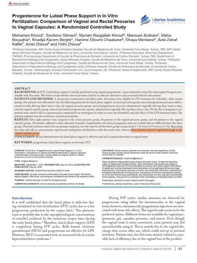 Khrouf Et Al 2017 Progesterone For Luteal Phase Support in in Vitro ...