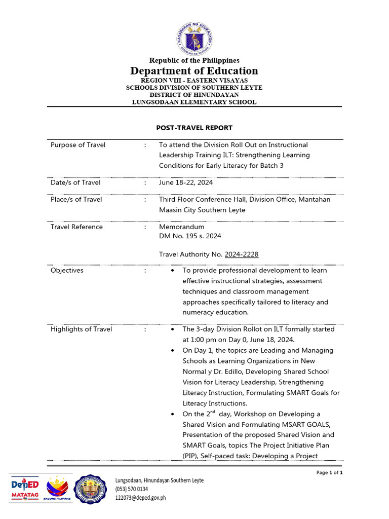 Post-Travel-Report-Ilt - Mia | PDF | Literacy | Education Theory