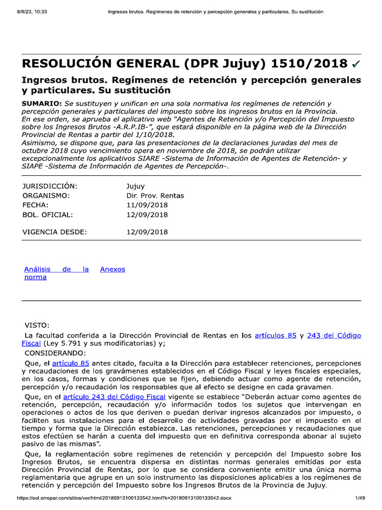 RG 1510 - 2018 Reg de Ret y Per | PDF