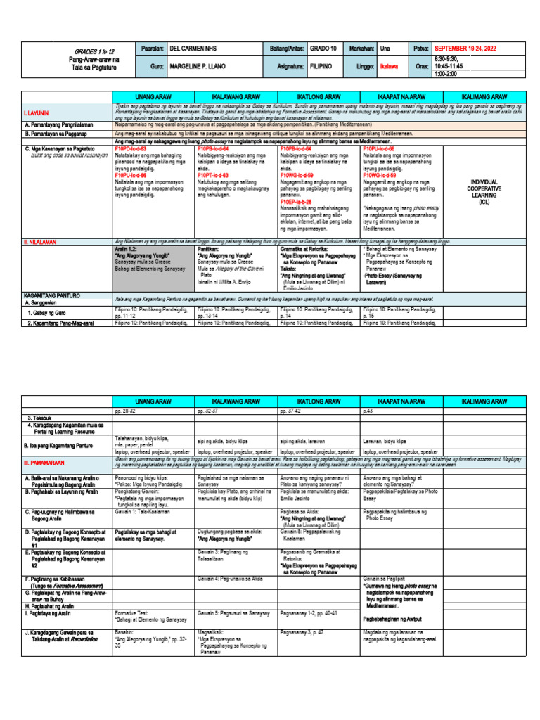 2 DLL in Filipino 10. Aralin 1.2 | PDF