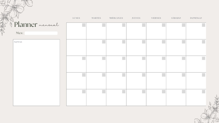 Documento A4 Planner Mensual 2024 Floral Gris | PDF