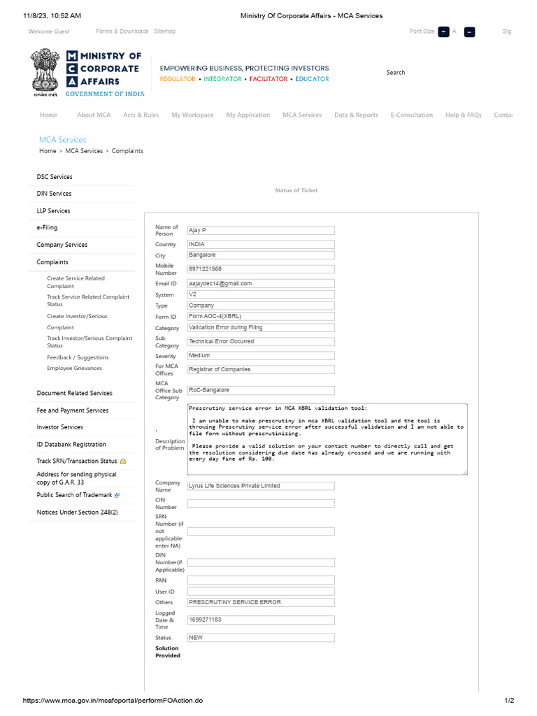 MCA Ticket Status | PDF | Computing