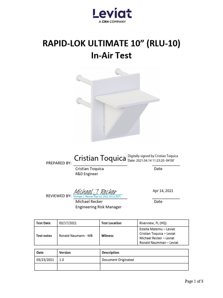 Annex 1 - RLU-10 In-Air Test Report | PDF | Pressure Measurement | Pressure
