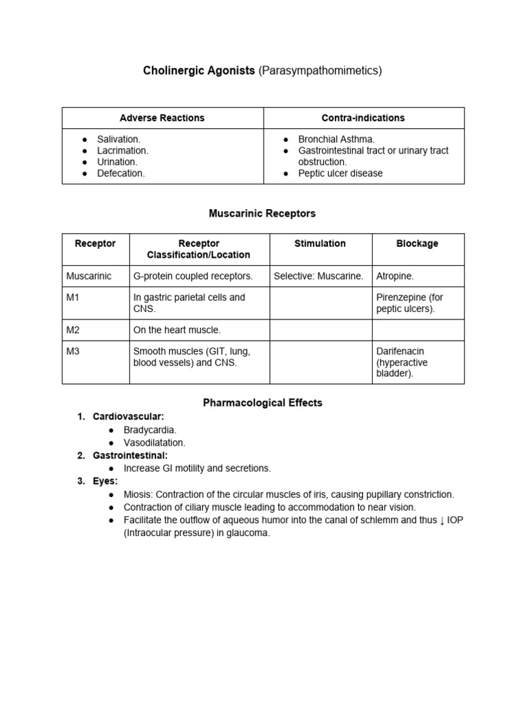 Pharmacology I Drug Classifications (Week 5) | PDF | Acetylcholine