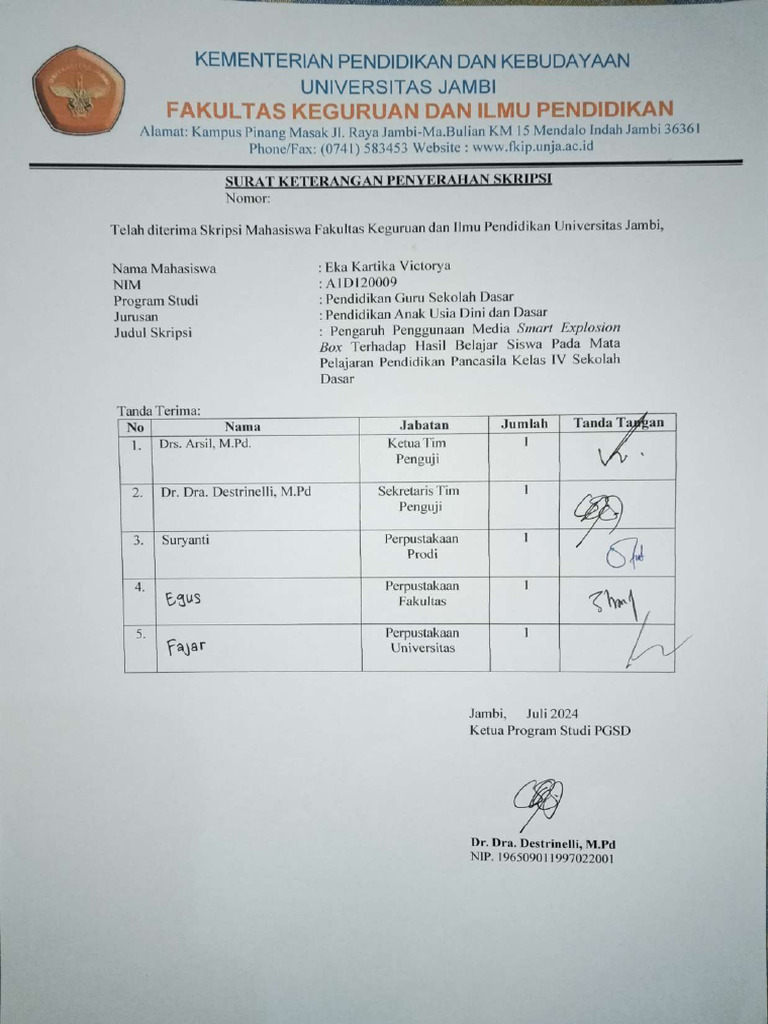 SKPS Surat Penyerahan Skripsi | PDF