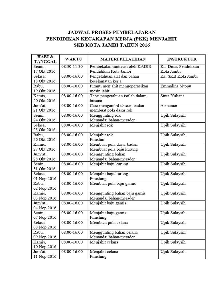 Jadwal Proses Pembelajaran | PDF