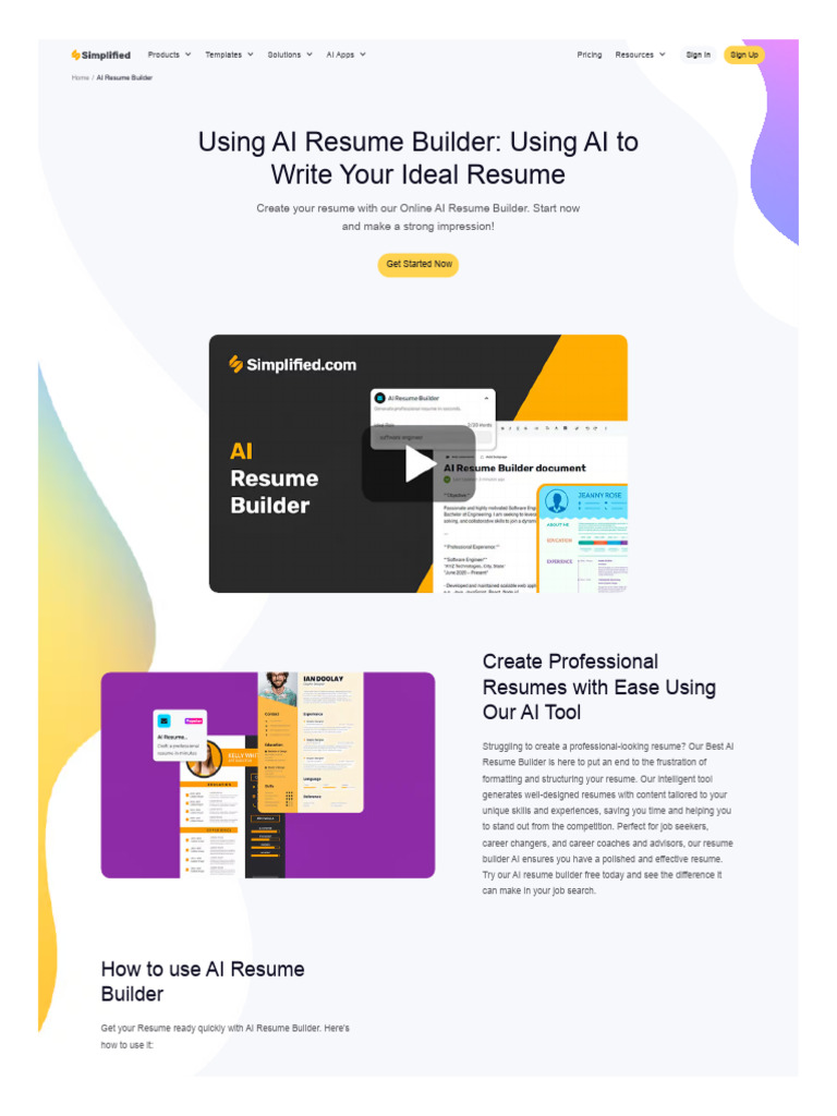 AI-Powered Resume Builder by Simplified: Stand Out from the Crowd | PDF | Résumé | Artificial ...