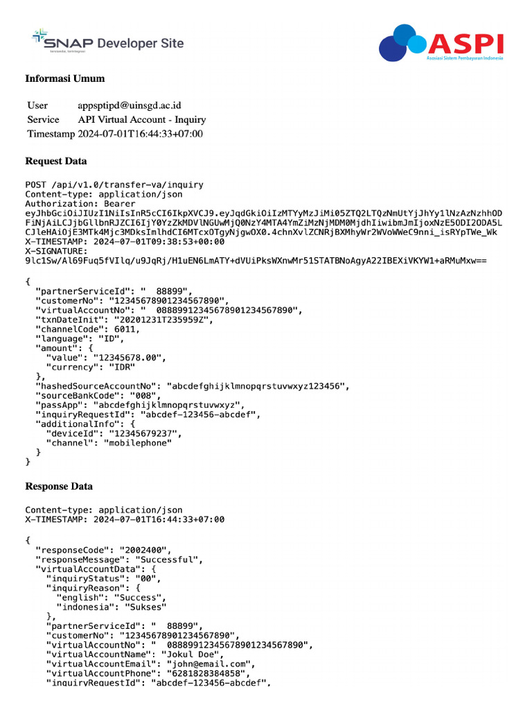 API Virtual Account - Inquiry | PDF
