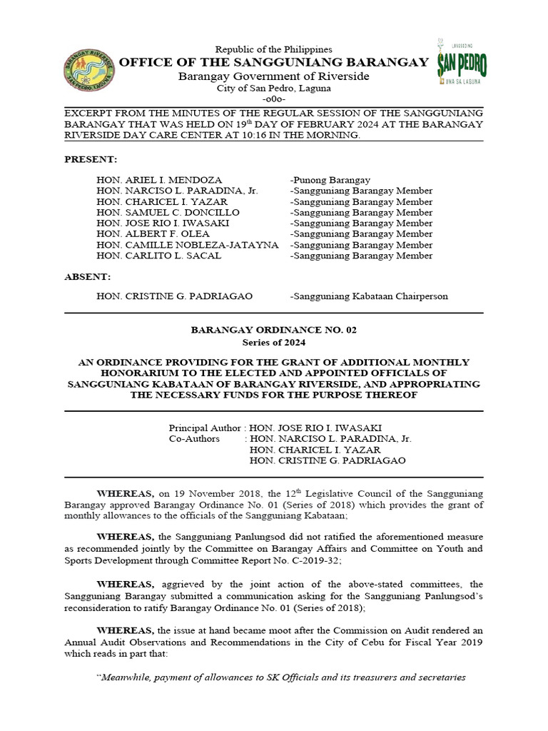Barangay Ordinance No. 2024-02 | PDF | Government | Justice