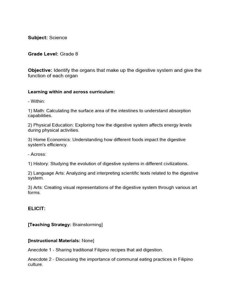 Lesson Plan | PDF | Gastrointestinal Tract | Digestion