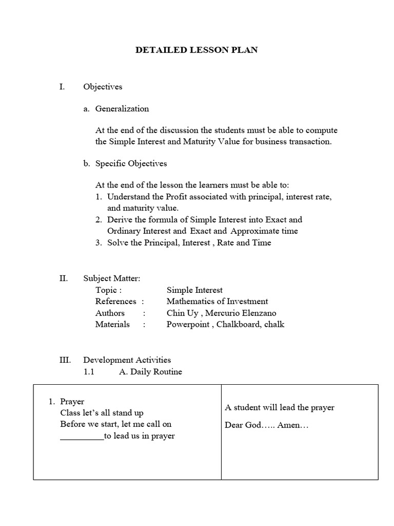 Simple Interest Lesson Plan Guide | PDF | Interest | Mathematics
